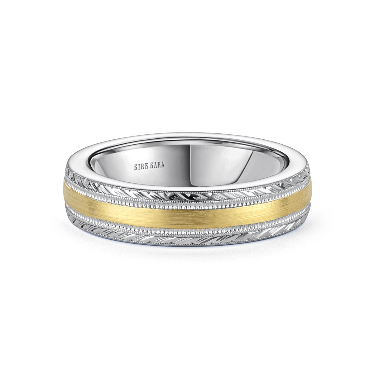 Thin Two Tone Engraved Edge Satin Finish Wedding Band, 5mm – Kirk Kara