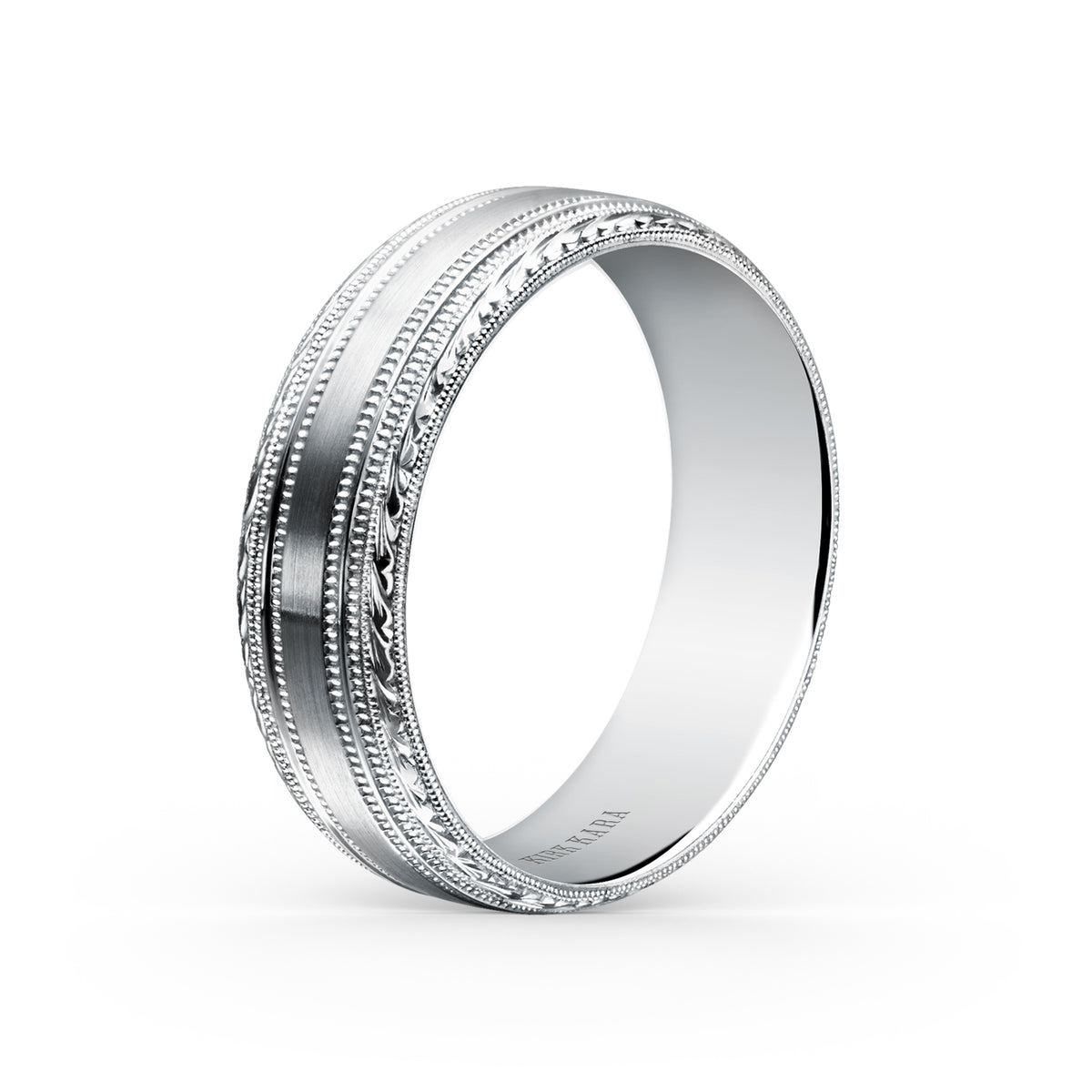 White Double Milgrain Engraved Edge Satin Wedding Band, 7mm – Kirk Kara